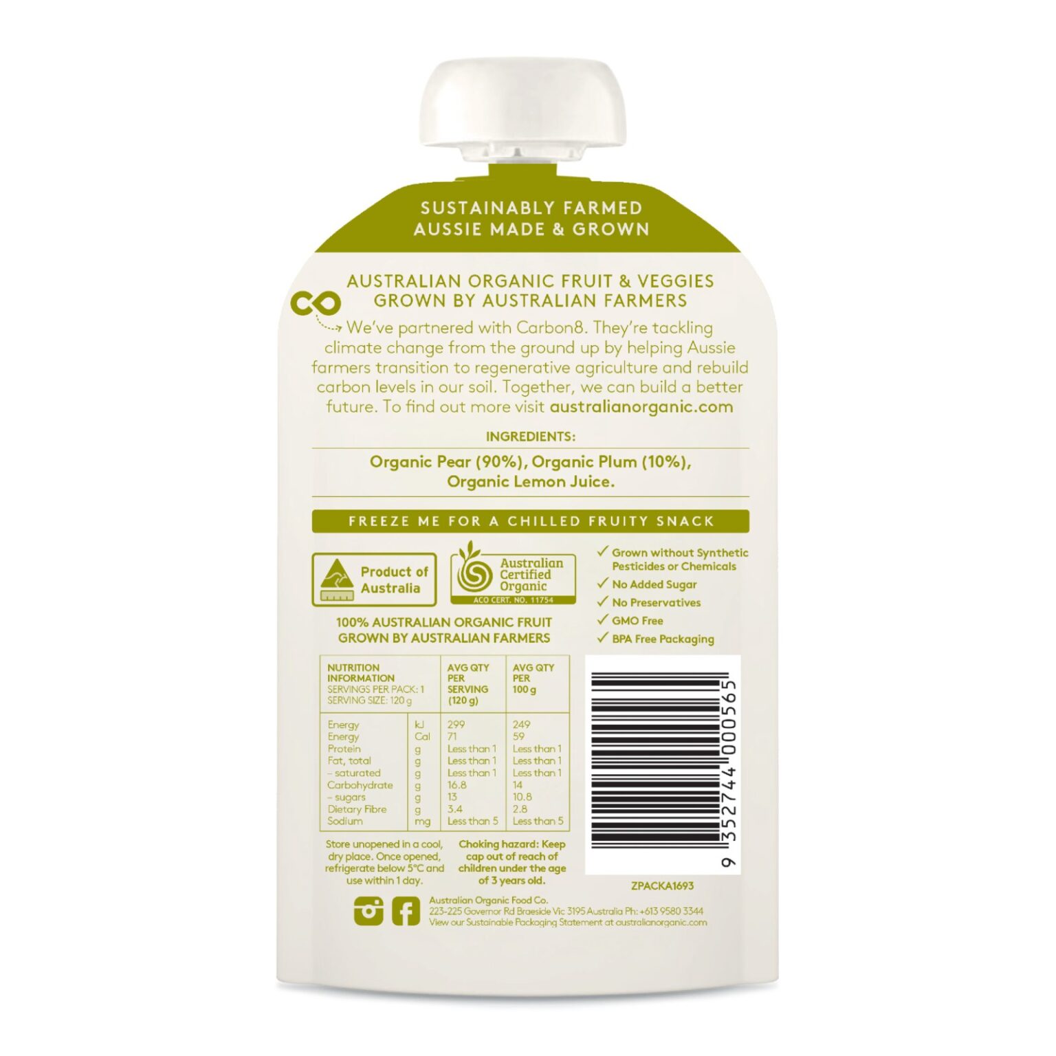 Australian Organic Food Co. Pear & Plum Fruit Puree 120g – The Little ...